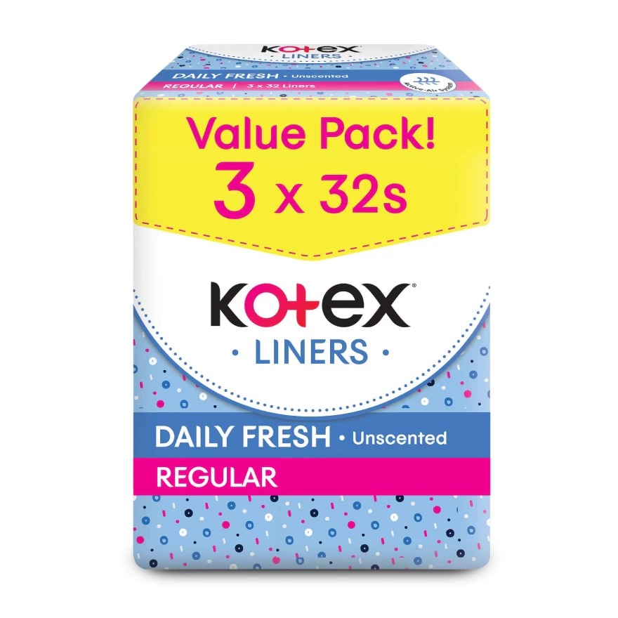 Brand New KOTEX Daily Fresh Liners Regular Unscented 3 x 32 Liners ...