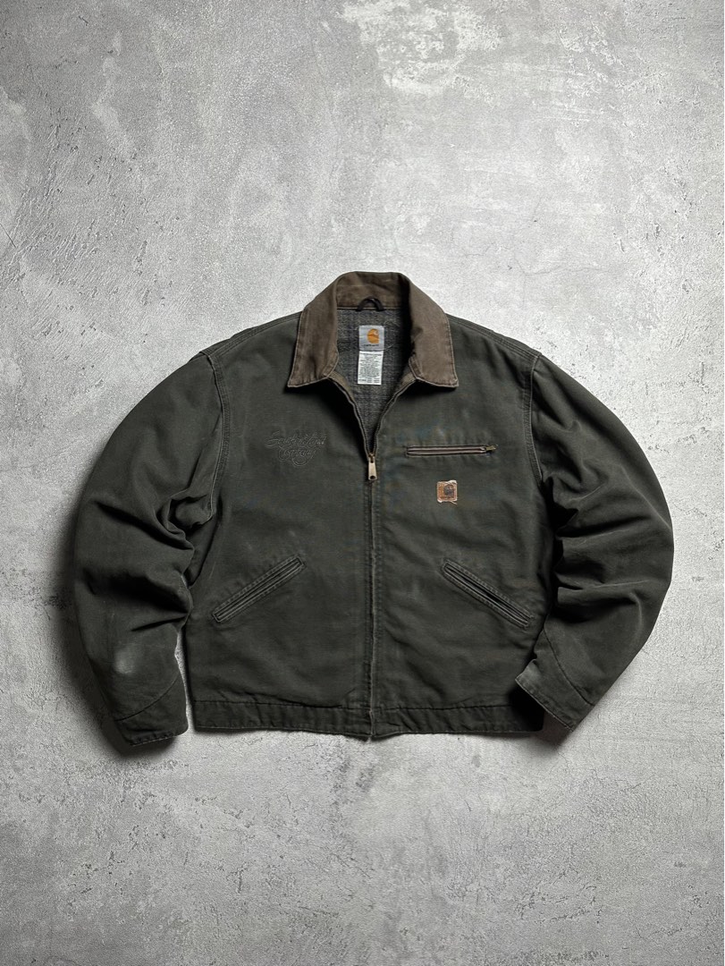 Carhartt detroit j97 MOS green, Fesyen Pria, Pakaian , Atasan di Carousell