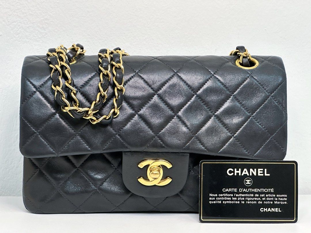 Chanel Vintage Black Quilted Lambskin Small Classic Double Flap Bag ...