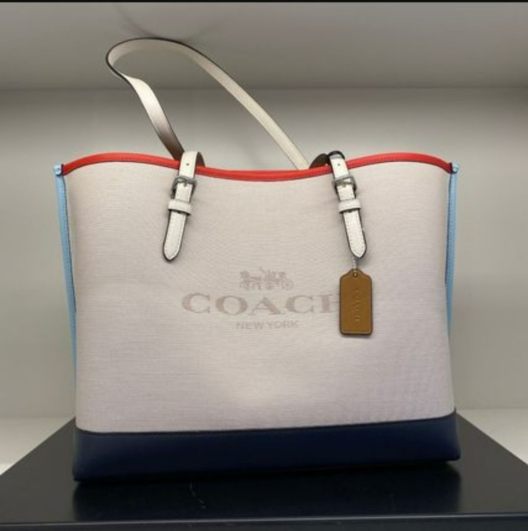Coach CB650 Mollie Tote Bag in Colorblock Natural / Multicolor Jacquard ...