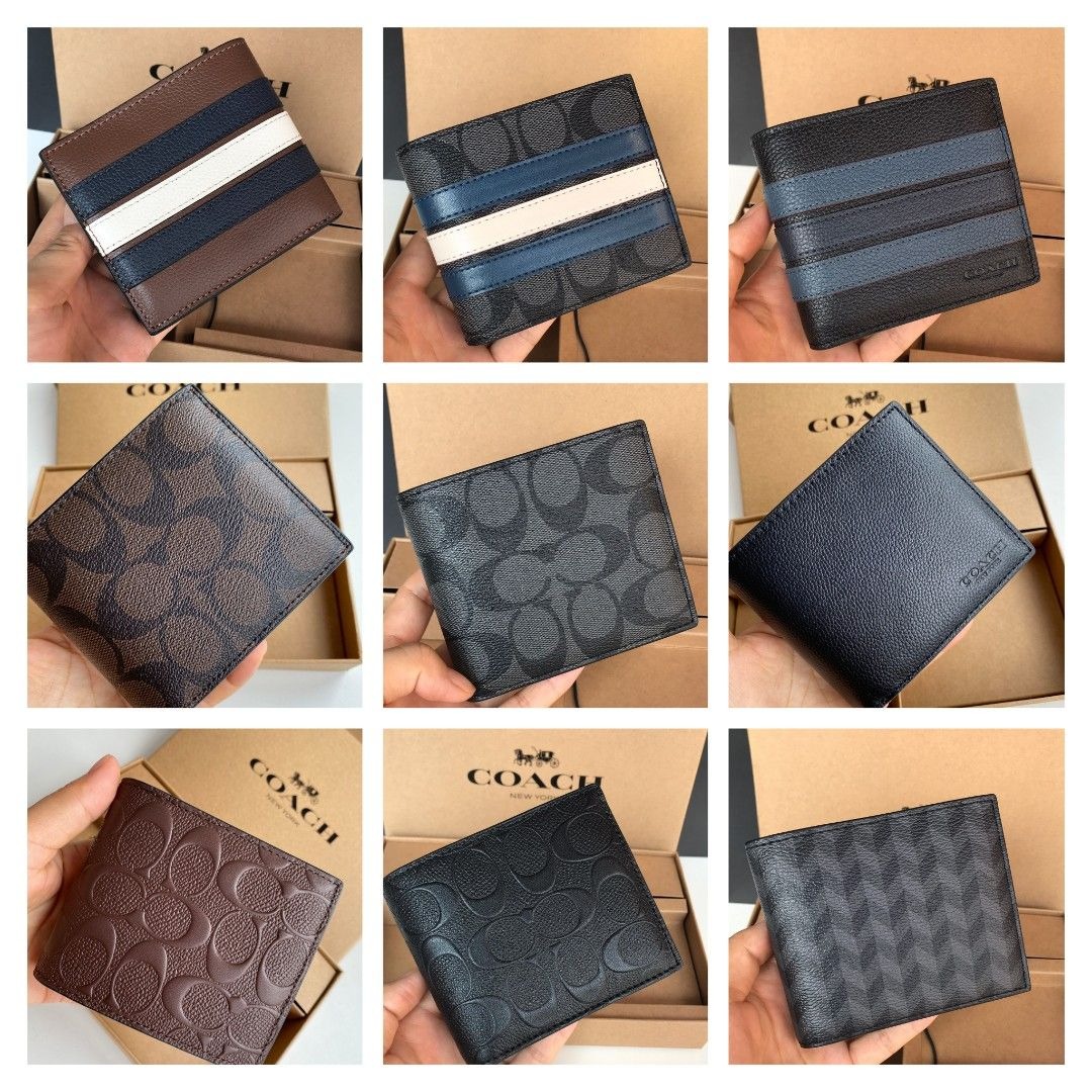 Coach man men walllet leather stripe wallet bag Gift box Card holder ...