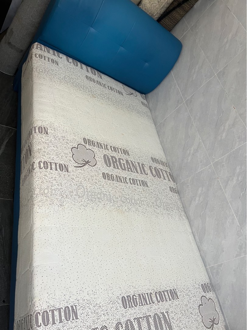 Divan (based & head) super single blue color, Furniture & Home Living ...