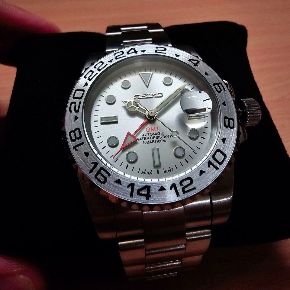 Explorer II Seiko Mod Titanium Sunburst White Steel Customizable Blue ...