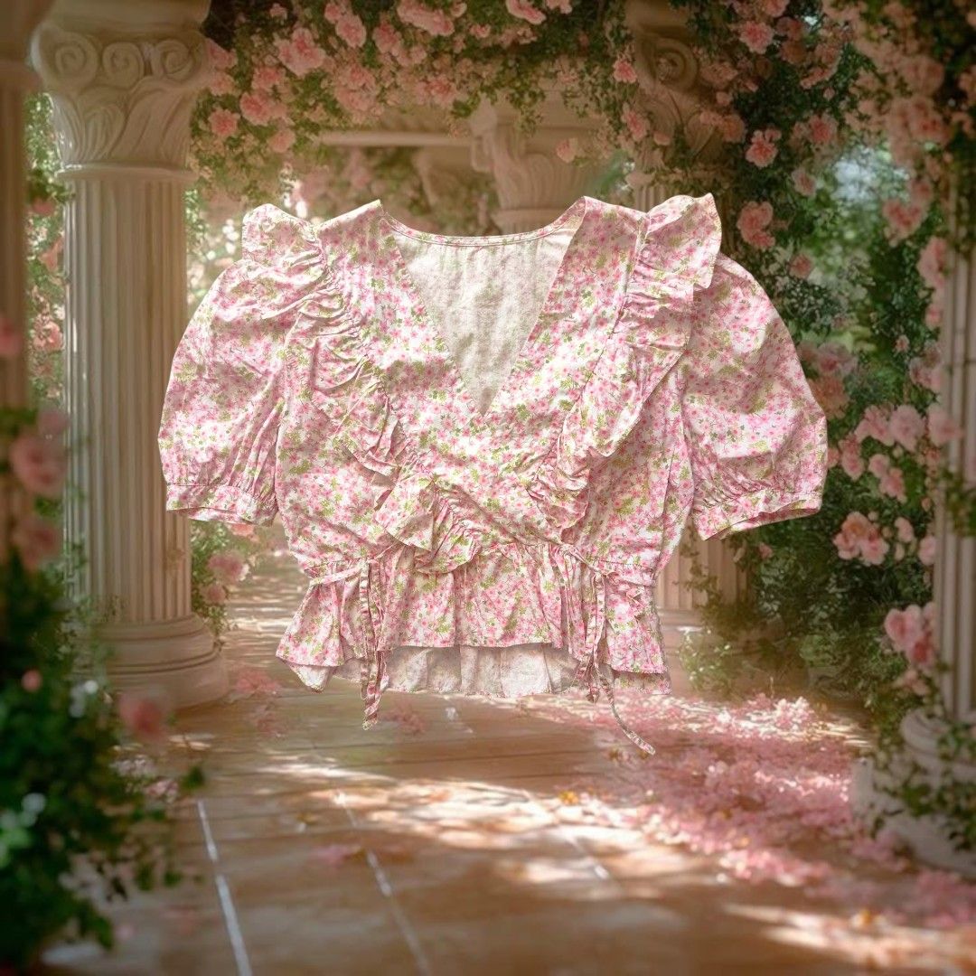 floral ruffle crop top coquette, cottagore core, fairycore, dollette ...