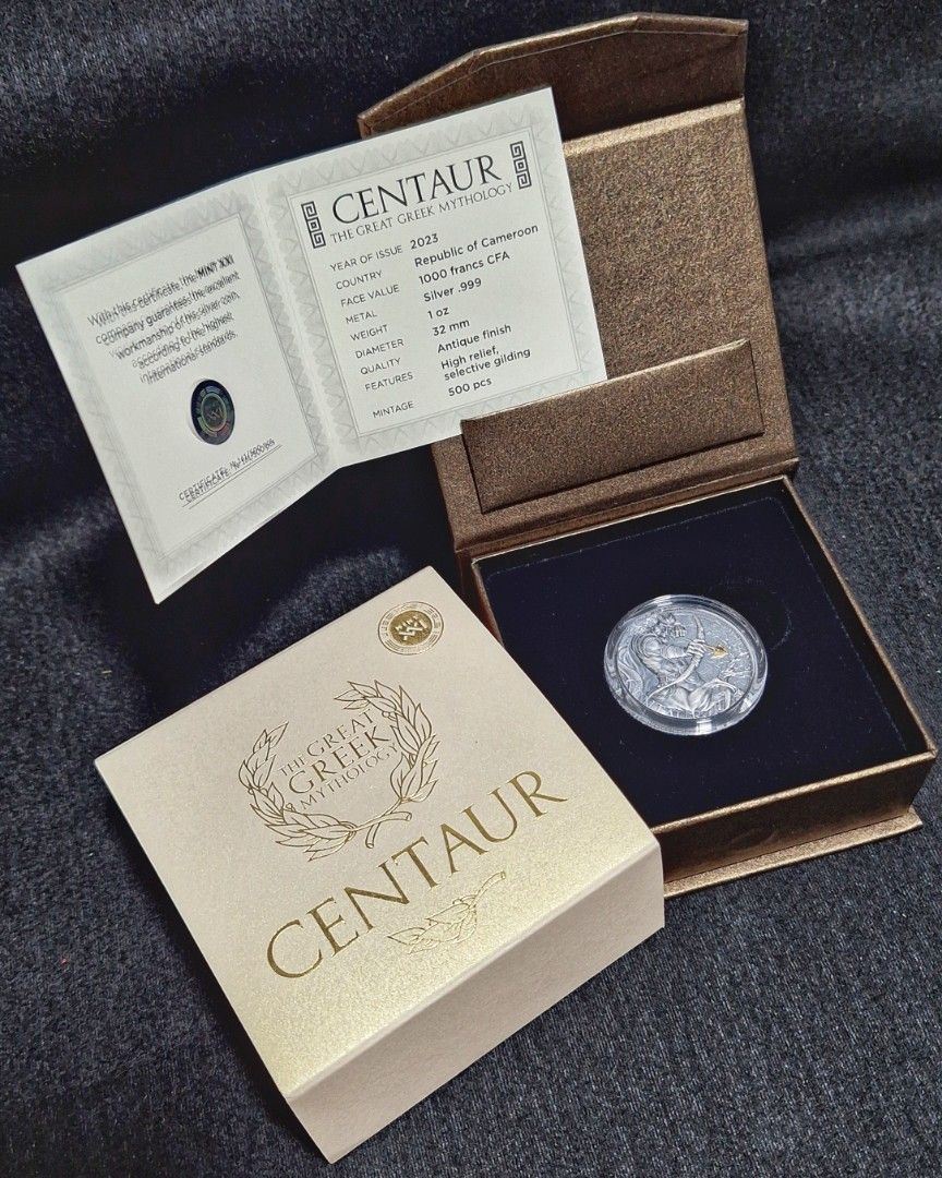 Greek mythology Centaur silver coin with gold gliding. 500 pcs ...