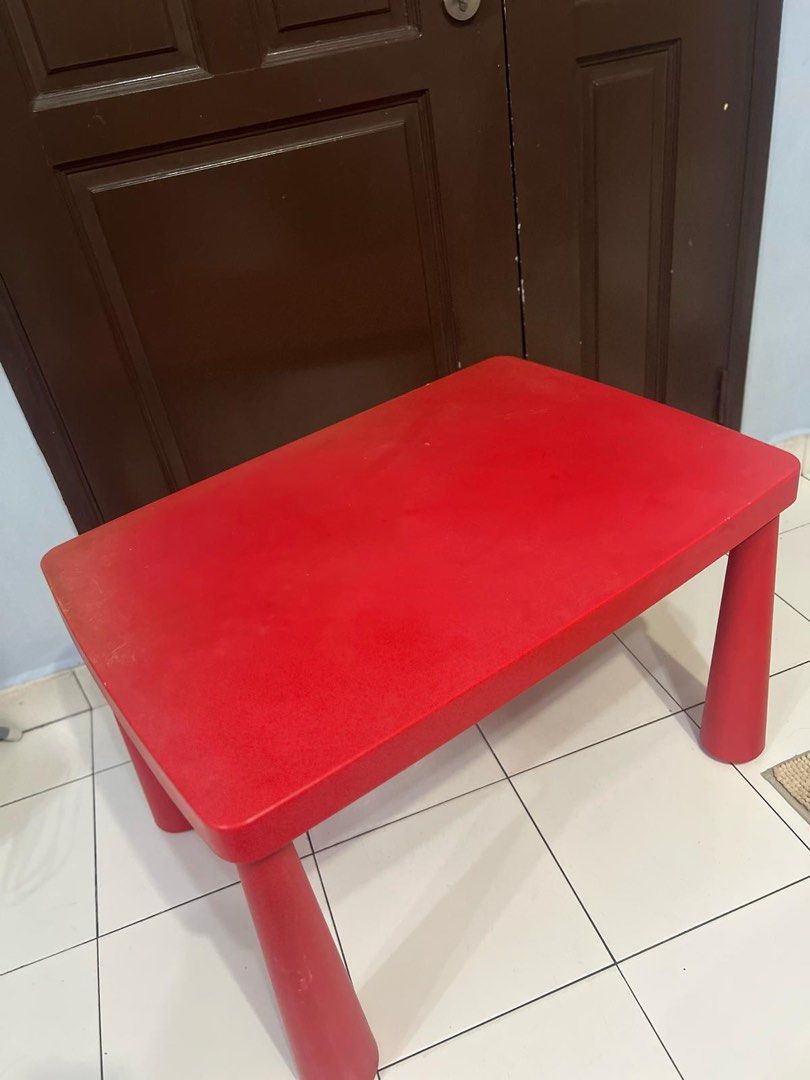 Ikea red mammut children table, Furniture & Home Living, Furniture ...
