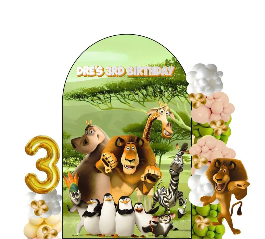 Madagascar Safari themed party backdrop decor for 100days birthdays and ...