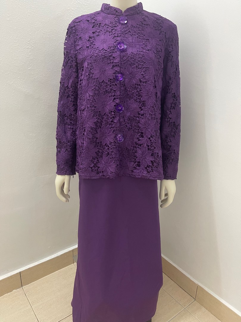 Poplook Premium Baju Raya purple lace mini modern kurung, Women's ...