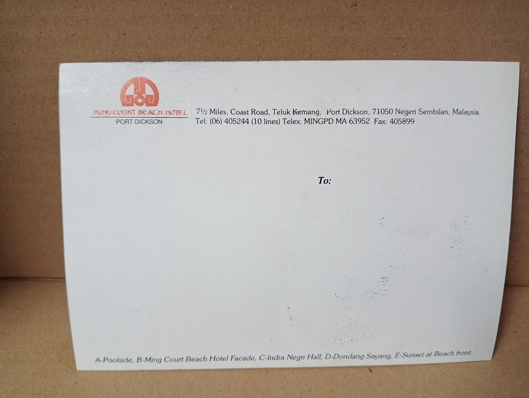 Poskad Ming Court Beach Hotel Port Dickson Rm17 Siap pos semenanjung ...