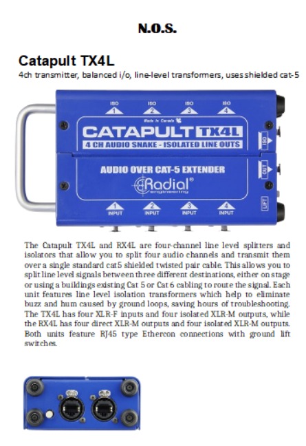 RADIAL ENGINEERING TX4L TRANSMITTER 4ch transmitter, balanced i/o, line ...