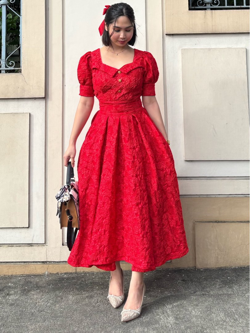 Red Church Dress with side pockets/Modest/, Women's Fashion, Dresses ...