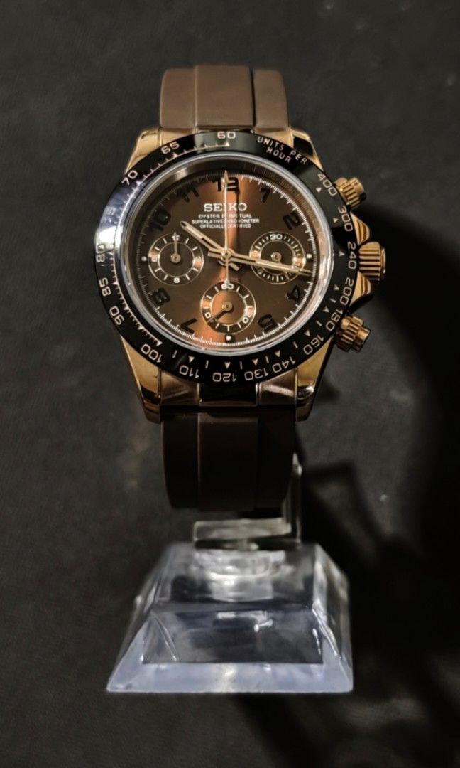 Seiko Mod Daytona Racing Rose Gold Chocolate 40mm Vk63, Men's Fashion ...