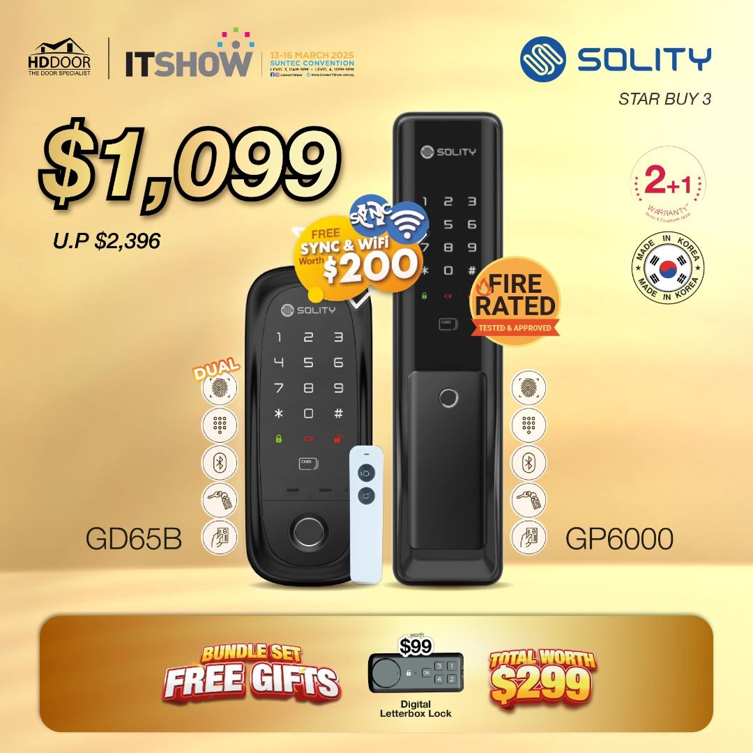 Solity GP-6000bk Fire-rated Digital Door Lock & GD-65B Digital Gate ...
