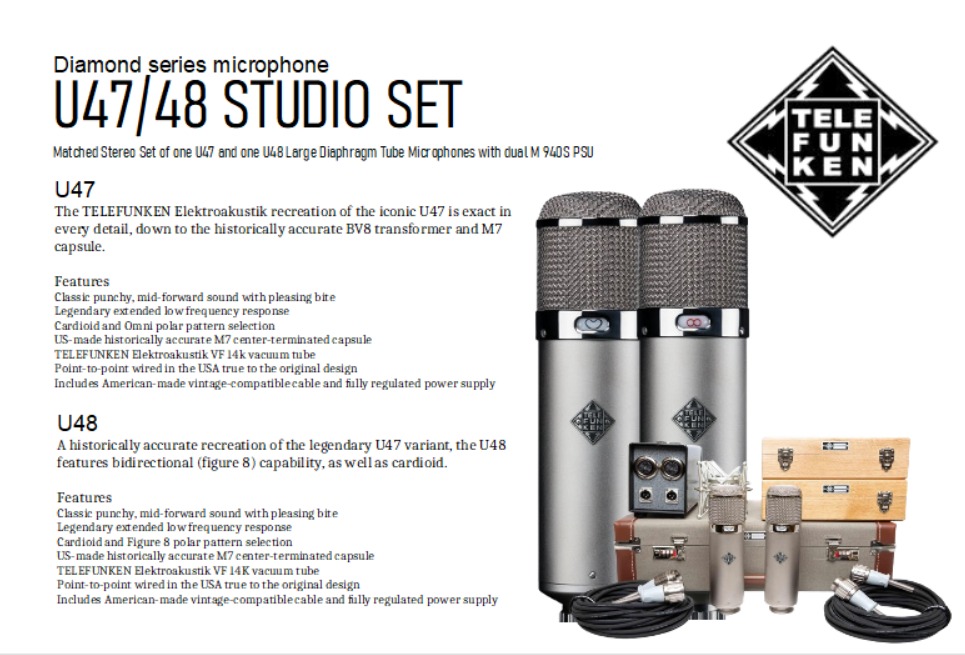 Telefunken-Elektroakustik U47/48 Studio set Multi-pattern Tube ...