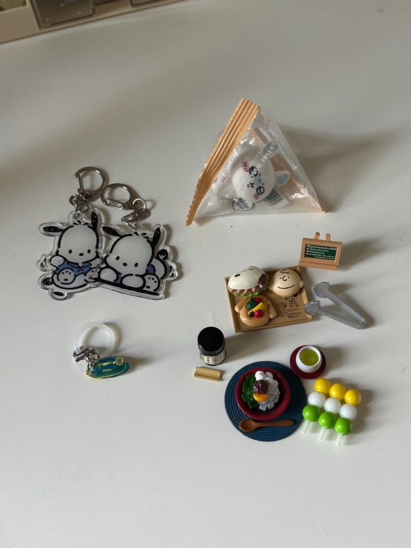 wts assorted japanese & food trinkets ; sanrio, matcha, dango, aquarium ...