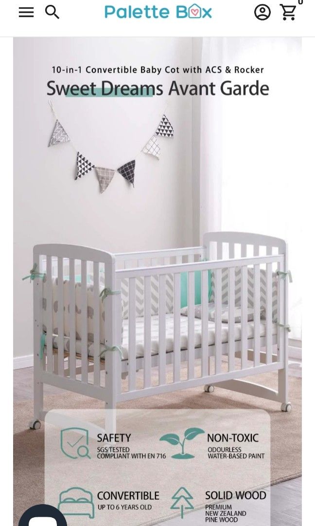 10-in-1 Convertible Baby Cot with Mattress, Babies & Kids, Baby Nursery ...