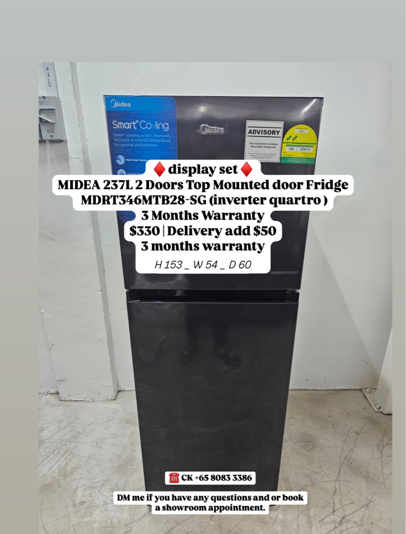 MIDEA 237L 2 Doors Top Mounted door Fridge MDRT346MTB28-SG (inverter ...