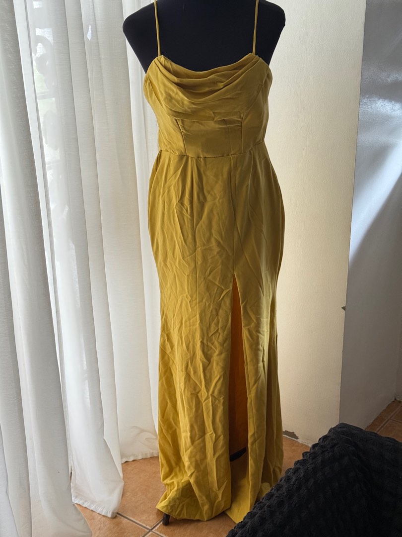 Artist Long Mustard Yellow Long Gown, Women's Fashion, Dresses & Sets ...