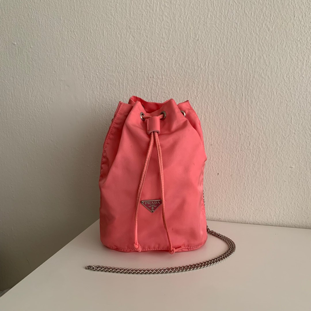 Authentic Prada Drawstring pouch with 3rd party chain, Luxury, Bags ...