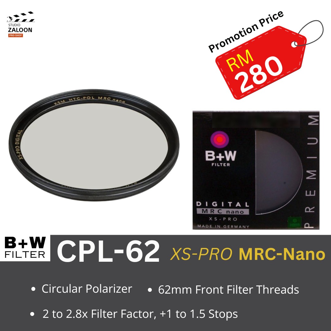 B+W CPL-62mm XS-Pro Circular Polarizer MRC-Nano Filter (CIR-PL-62), Photography, Photography ...