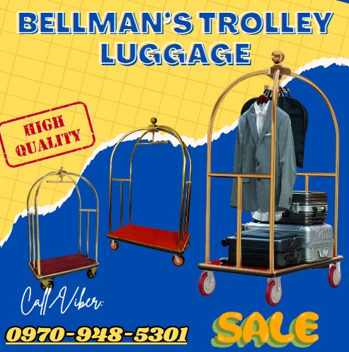 FOR SALE Trolley Bellman Luggage Stainless Steel Gold+red Carpet For ...