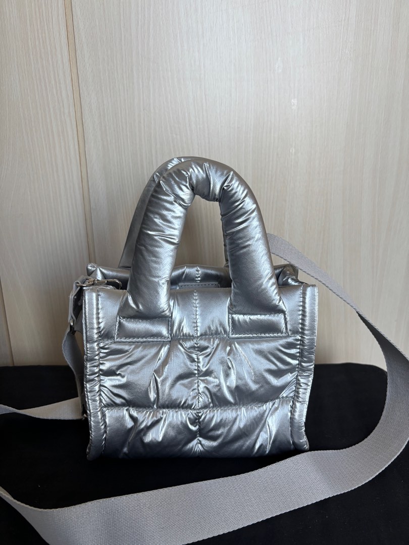 GU silver puffer mini tote bag, Luxury, Bags & Wallets on Carousell