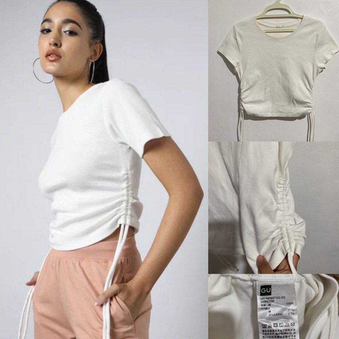 GU Uniqlo Side Strings Cropped T-Shirt, Women's Fashion, Tops, Shirts ...