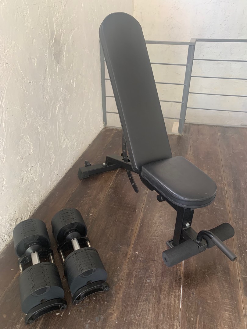 Heavy-Duty Adjustable Bench with 32kg Adjustable Dumbbells set, Sports ...