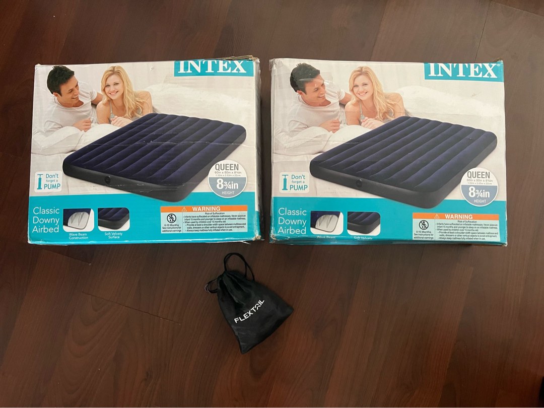 Intex Classic Downy Airbed with FLEXTAILGEAR Tiny and Portable Air Pump Ultra-Mini Pump with ...