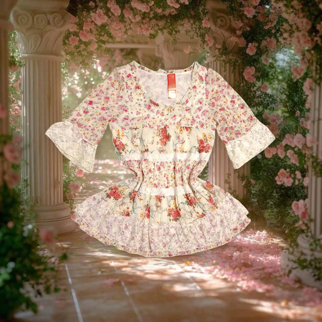 lace floral mini dress coquette, cottagore core, fairycore, dollette ...