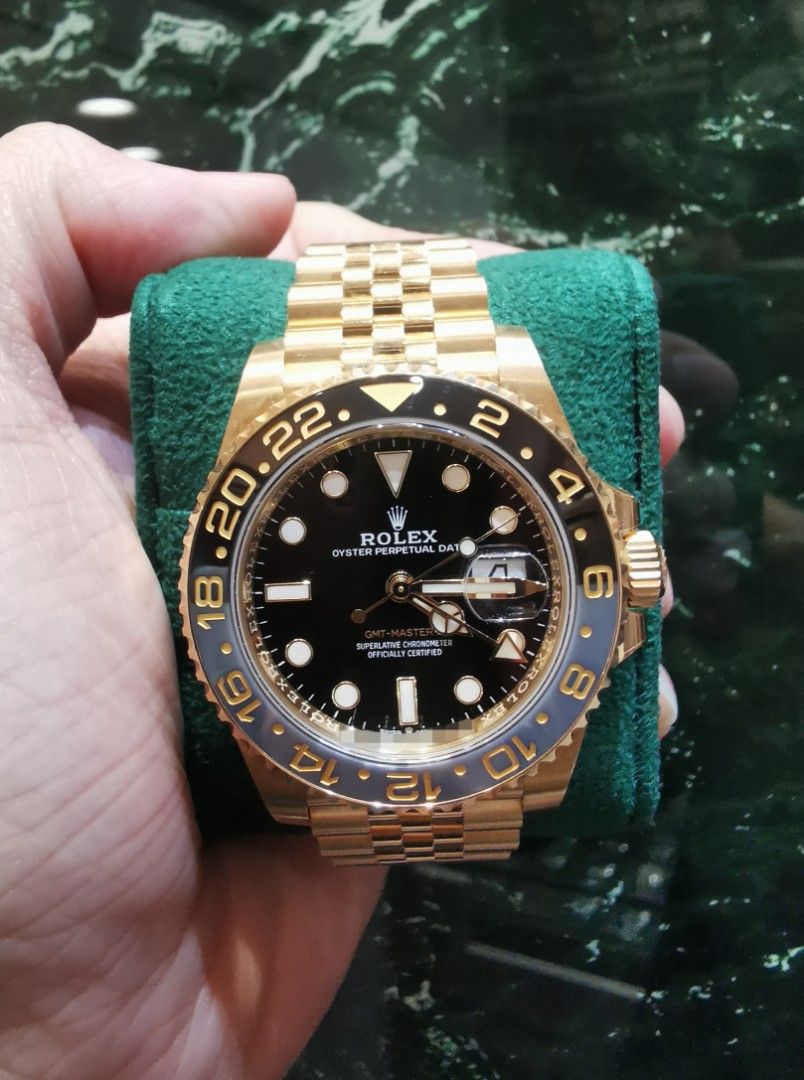 Most factory sticker intact Rolex Gmt master 2 full yellow gold black ...