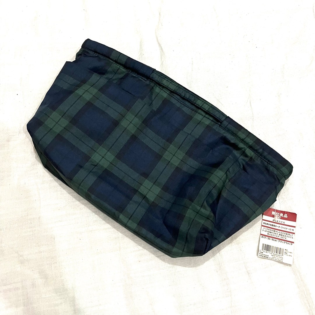 Muji Tartan Green Summer Lightweight Travel Pouch (NEW), Women's ...