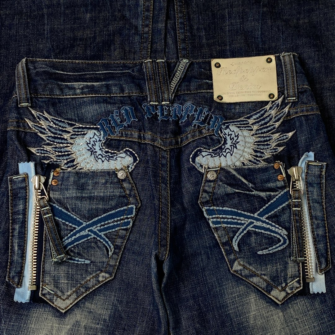 Red pepper flared jeans - bootcut,y2k baggy jeans,fading jeans,cutbray ...