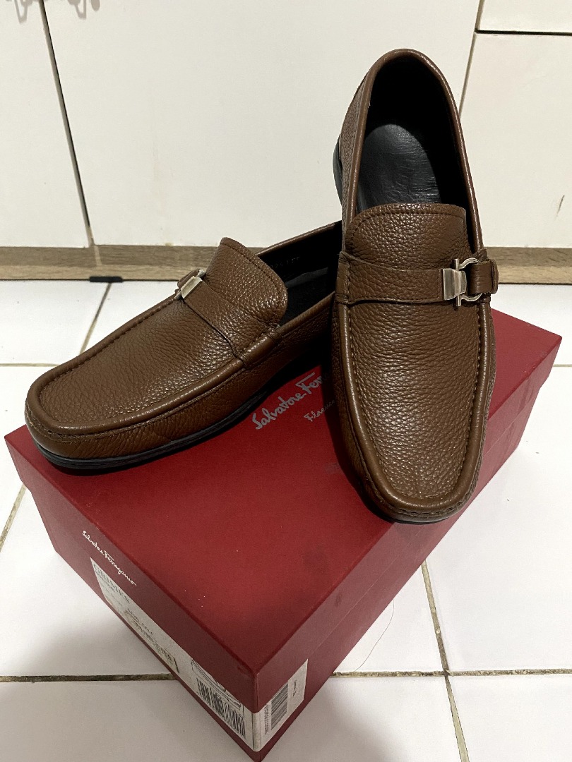 Salvatore Ferragamo Grimes Nero Calf Brown, Fesyen Pria, Sepatu ...