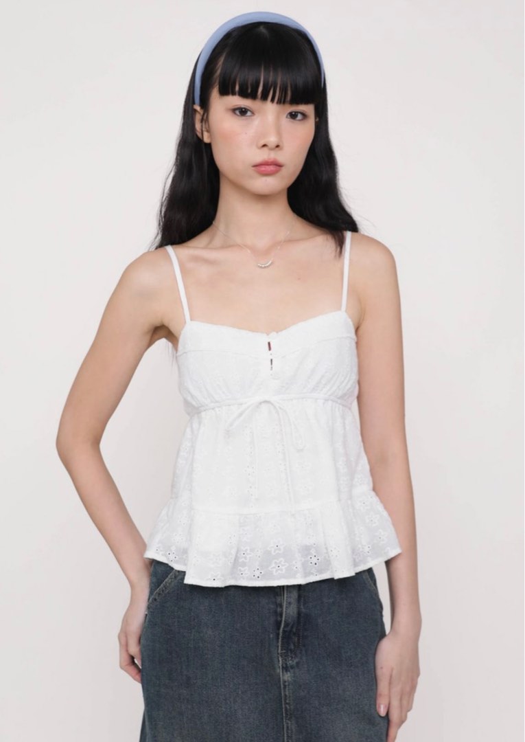 TTR Lenora eyelet babydoll top, Women's Fashion, Tops, Sleeveless on Carousell
