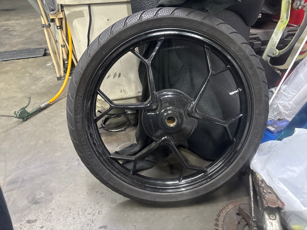 Aerox rim and tyre, Motorcycles, Motorcycle Accessories on Carousell