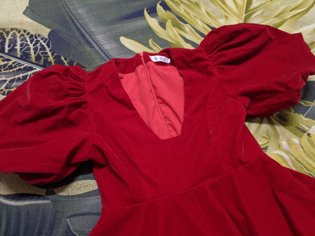 Anyala red puffer sleeves square neck hot party dress doll cosplay ...