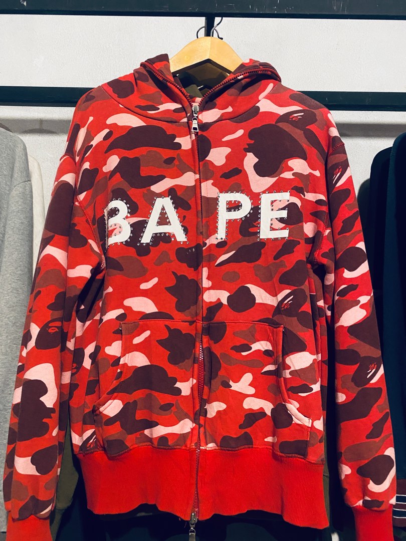 Bape a bathing ape red swarovski/crystal hoodie 2007 era camo (lost tag ...