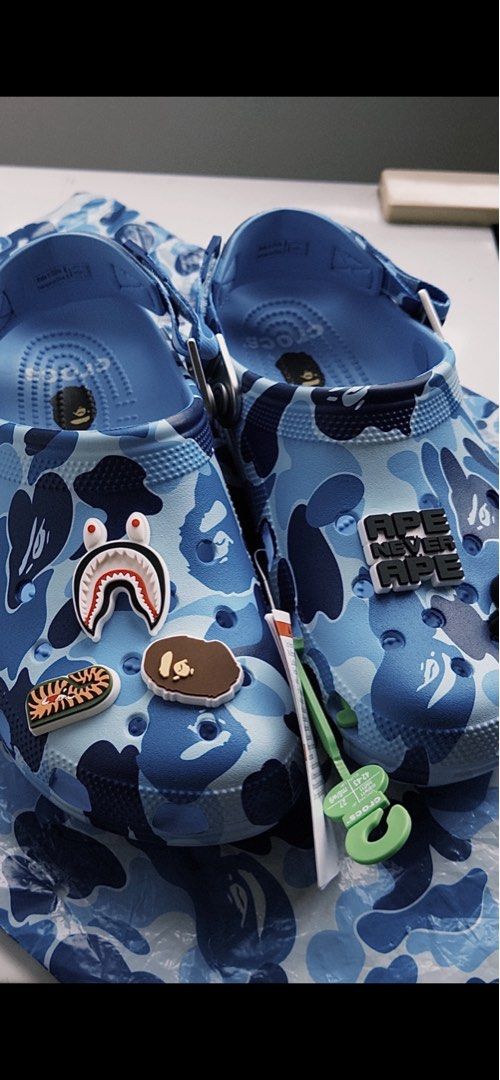 Bape X Crocs Camo Blue, Men's Fashion, Footwear, Flipflops and Slides ...