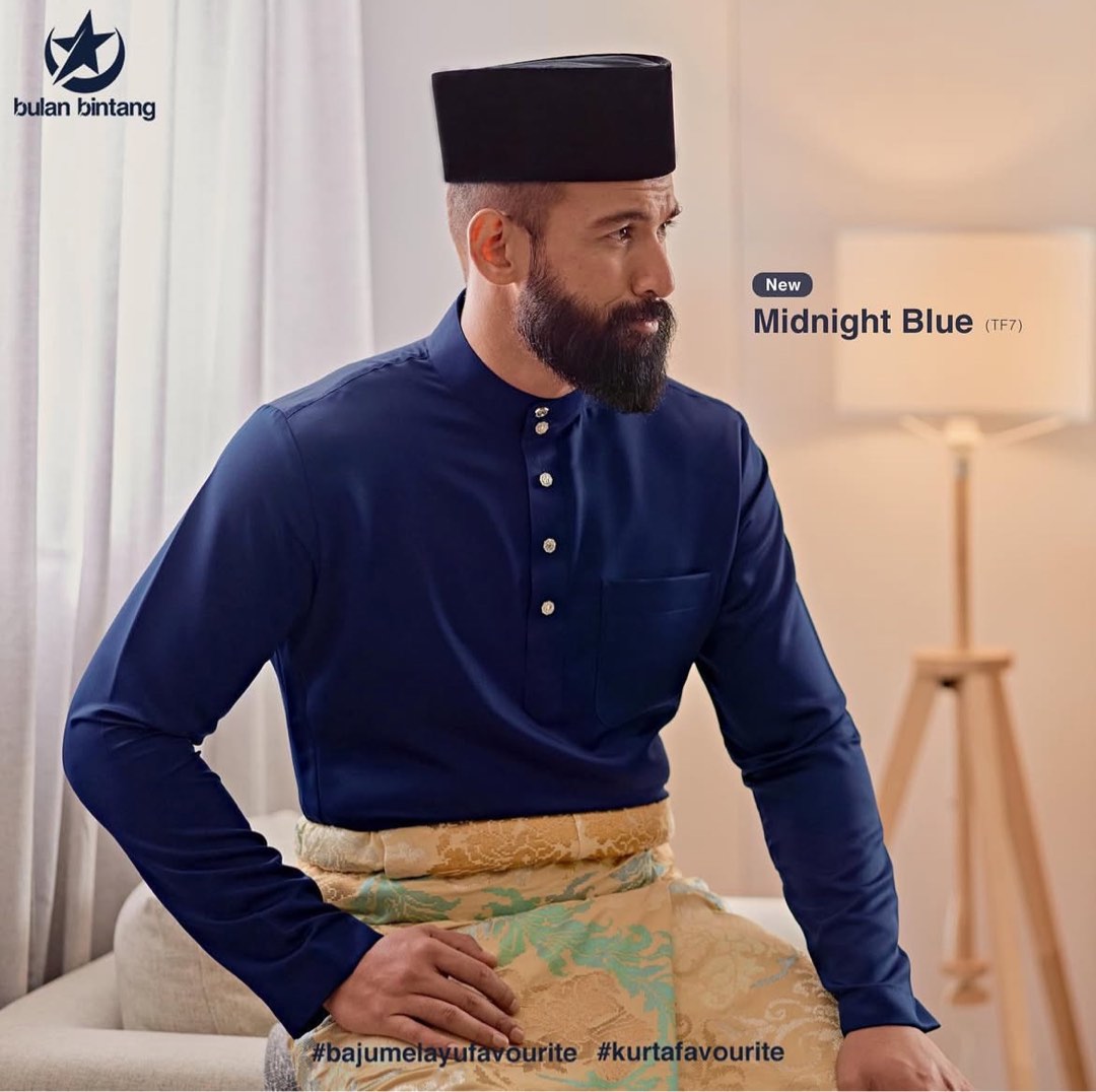 Bulan Bintang Cekak Musang Midnight Blue L & XL, Men's Fashion, Muslim ...