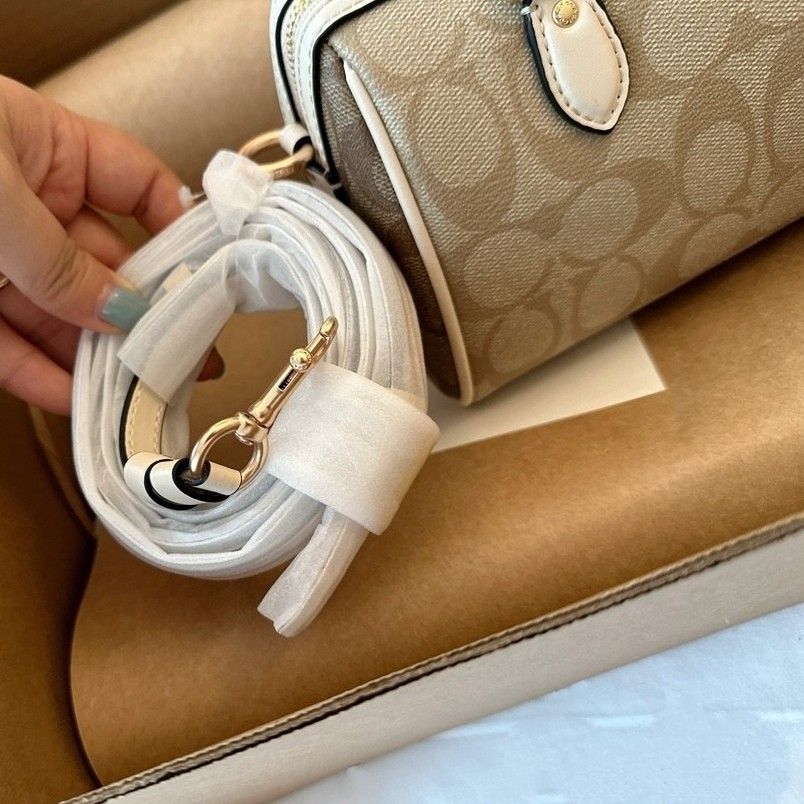 COACH Mini Rowan Crossbody Sling Bag In Blocked Signature Canvas - Sand Taupe, Women's Fashion ...