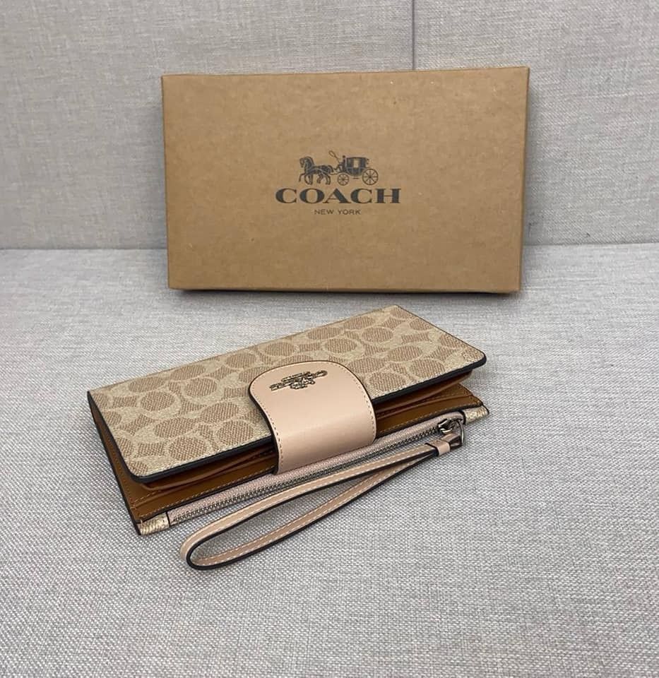 Coach Phone Wallet In Signature Canvas CW780 - Sand Taupe, Luxury, Bags ...