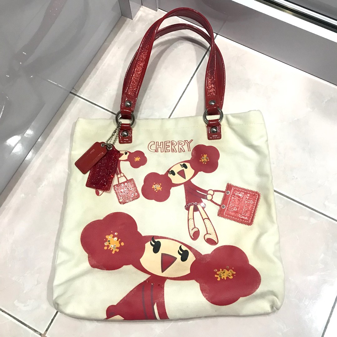 Coach Poppy Cherry Tote Bag, Fesyen Wanita, Tas & Dompet di Carousell