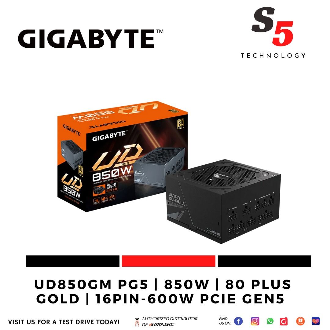 Gigabyte UD850GM PG5 / ATX 12V,850W PSU,80PLUS GOLD, 16Pin-600w PCIe Gen5 Cable / Power Supply ...