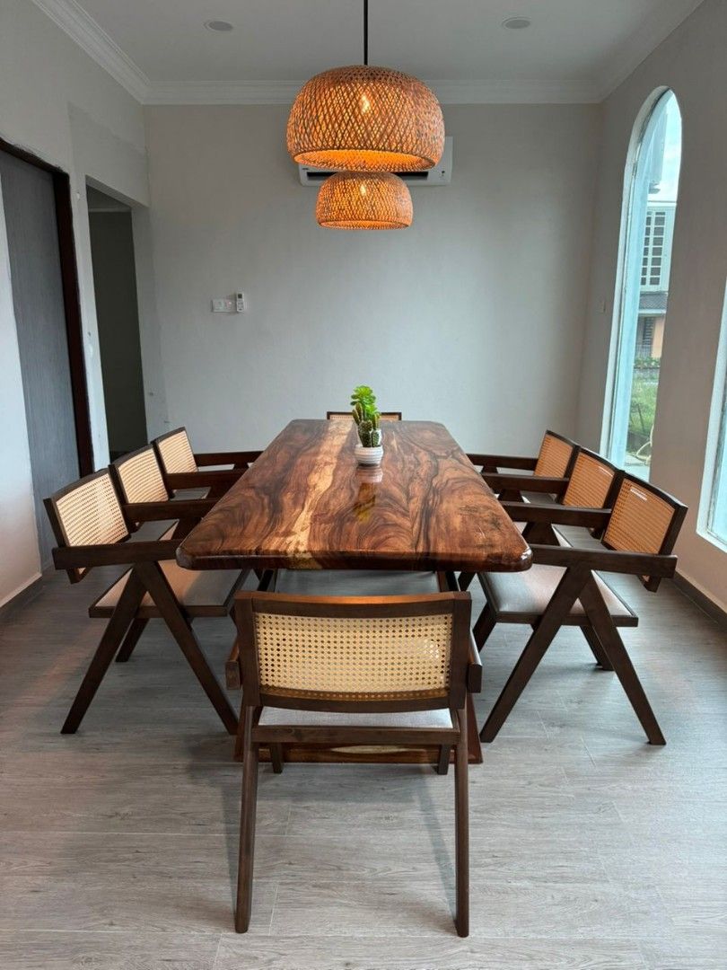MEJA MAKAN KAYU JATI / Dinning table rain tree, Furniture & Home Living ...