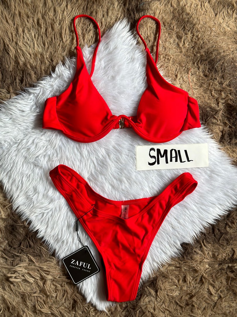Red Underwired Twopiece Bikini Set, Women's Fashion, Swimwear, Bikinis ...