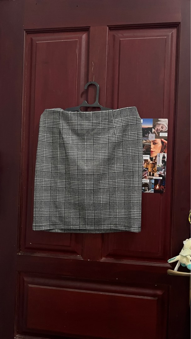 ROK KOTAK PLAID CHECKERED HITAM PUTIH ABU MINI SKIRT STRETCH KERJA BAJU ...