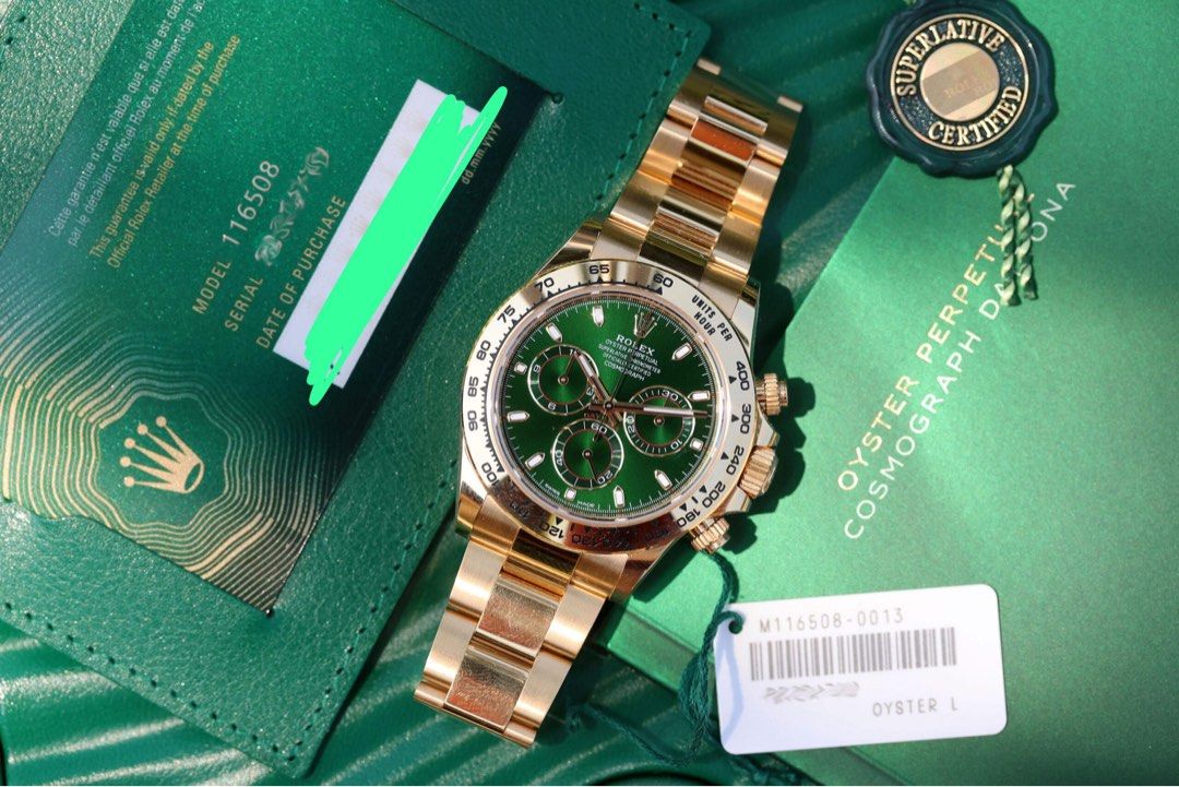 Rolex Daytona 116508 Yellow gold Signature Rolex Green Dial, Luxury ...
