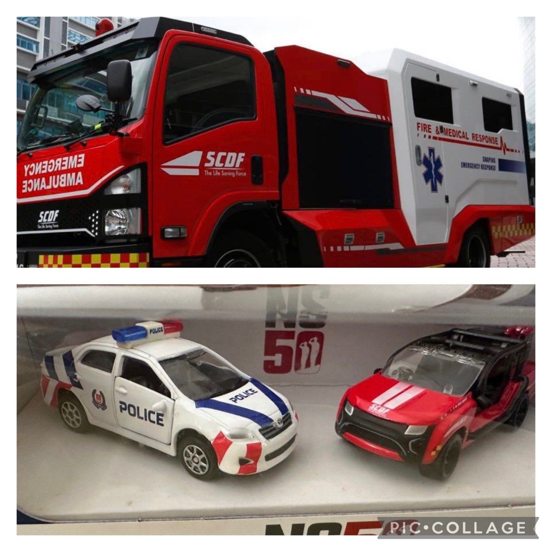 SCDF LF5G & FMV + SPF Police Car (3items) 1/64, Hobbies & Toys, Toys ...