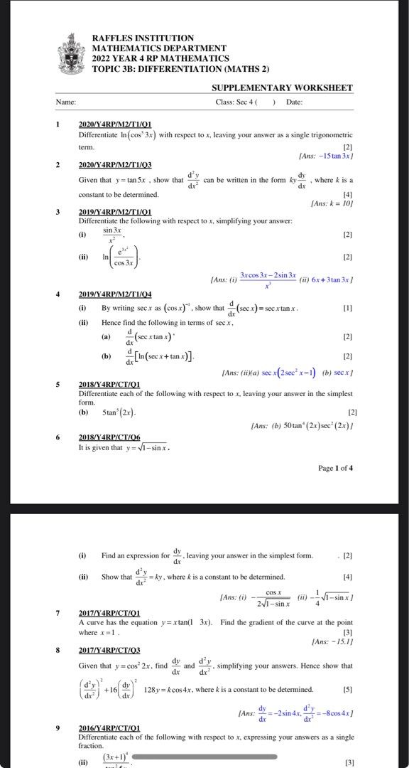 sec 4 ip math from RI/NUSH/TJC 2024, Hobbies & Toys, Books & Magazines ...